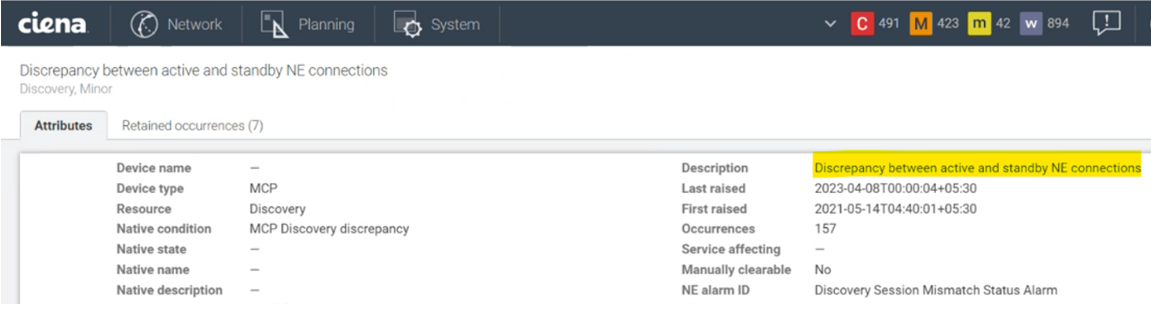 MCP: How to check configured threshold value for an alarm ‘Discrepancy between active and ...
