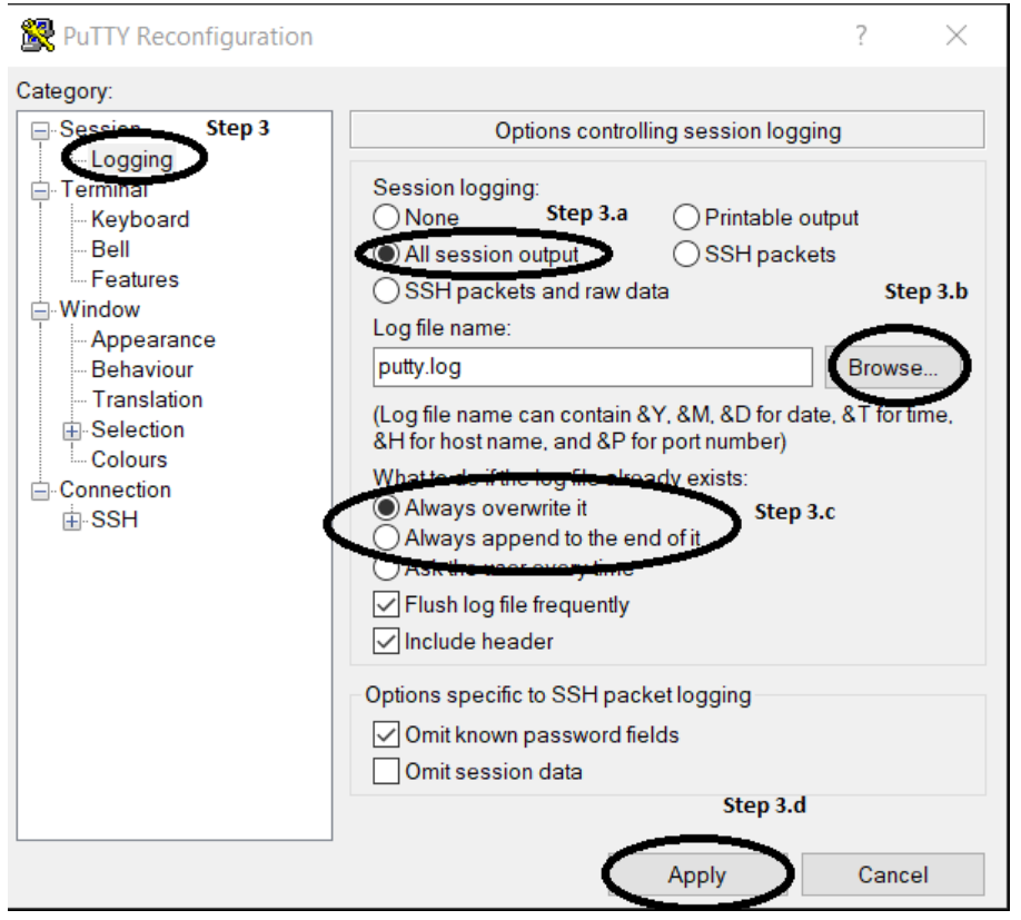 Z-Series: How to use putty logging to fetch logs manually if the Script isn't working.