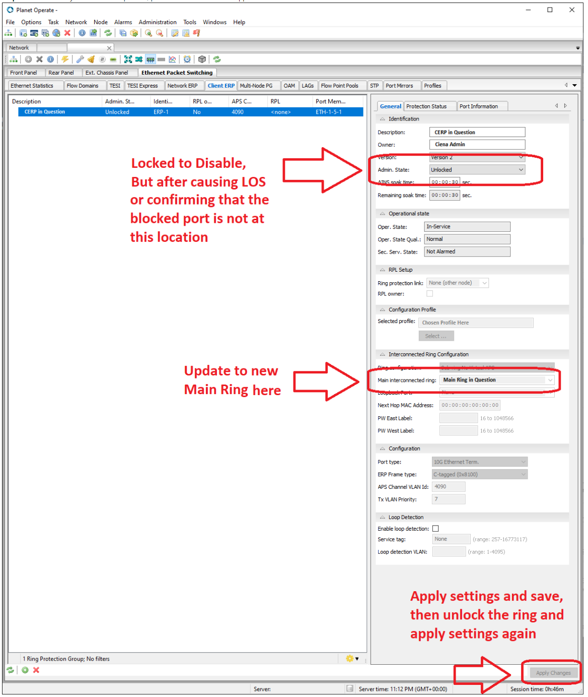 Planet Operate: Changing Main Ring in use on Client ERP (CERP)