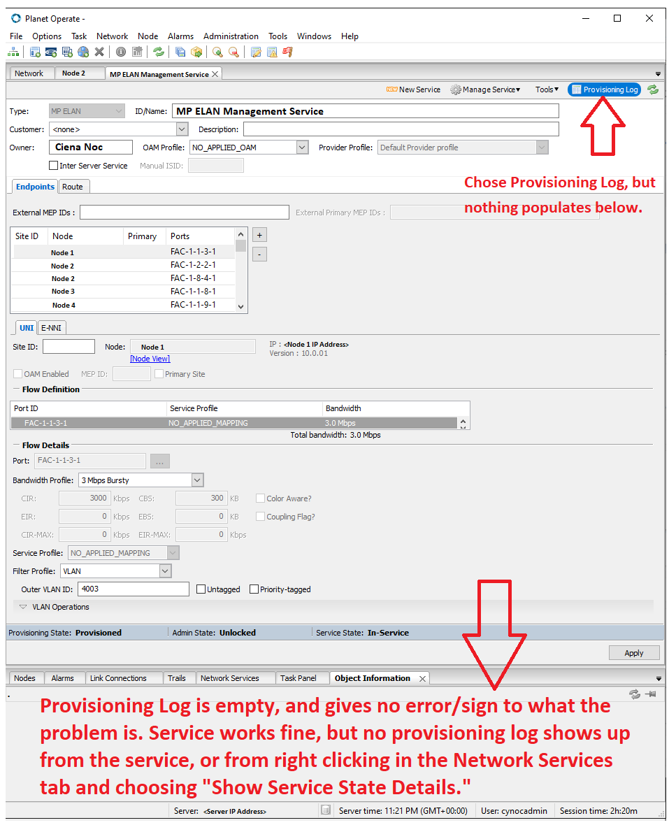 Planet Operate: Provisioning Log and Show Service State Details Missing ...