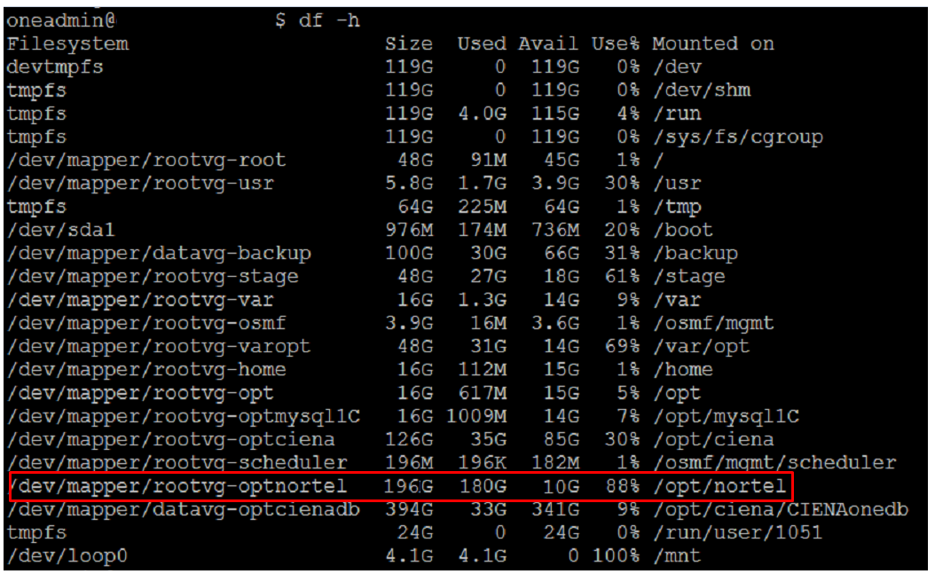OneControl: Manager for 6k, OM5k and CPL server hard disk usage has exceeded the major threshold ...