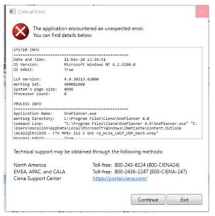 OnePlanner: Unable to run validation using Ciena server