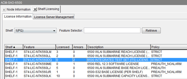 OME 6500 License Violation alarm