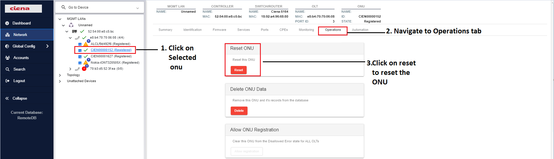 MCMS: How to perform OLT and ONU reset using MCMS manager