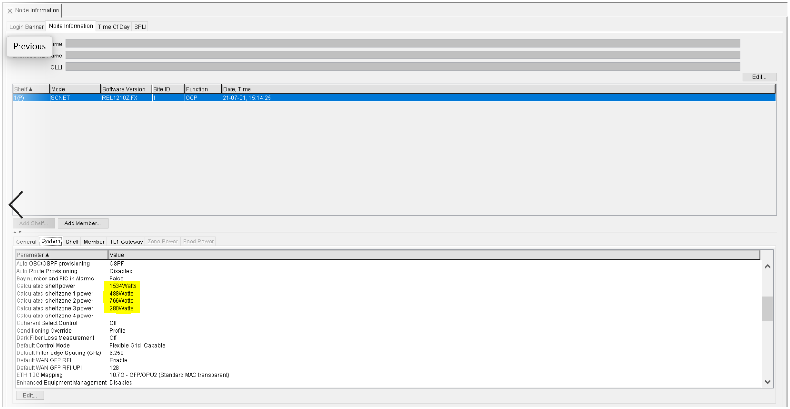 OME 6500 : How to check power consumption of shelf in site manager
