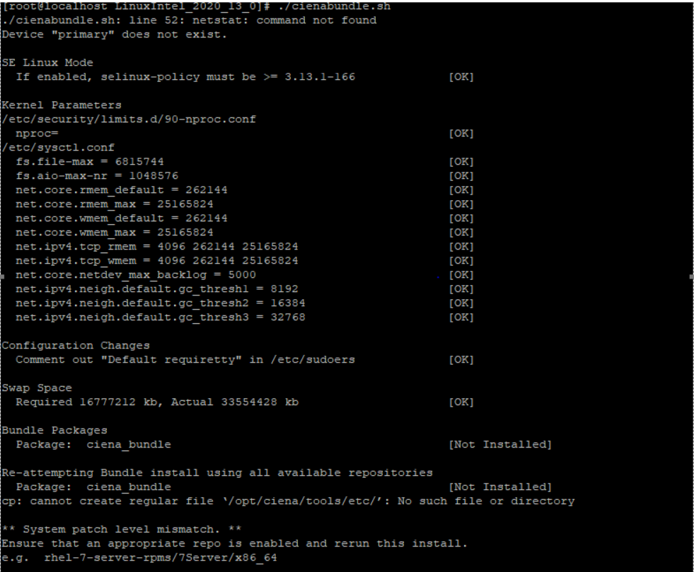 Mcp Ciena Linux Bundle Failing To Install In The Mcp Server
