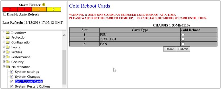 OME 61xx/OME6200: How to Cold Reboot Specific cards via http/Web User ...