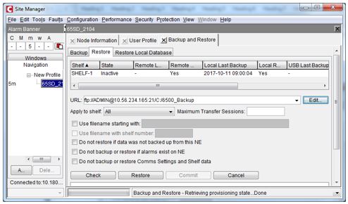 Unable to restore the OME 6500 database