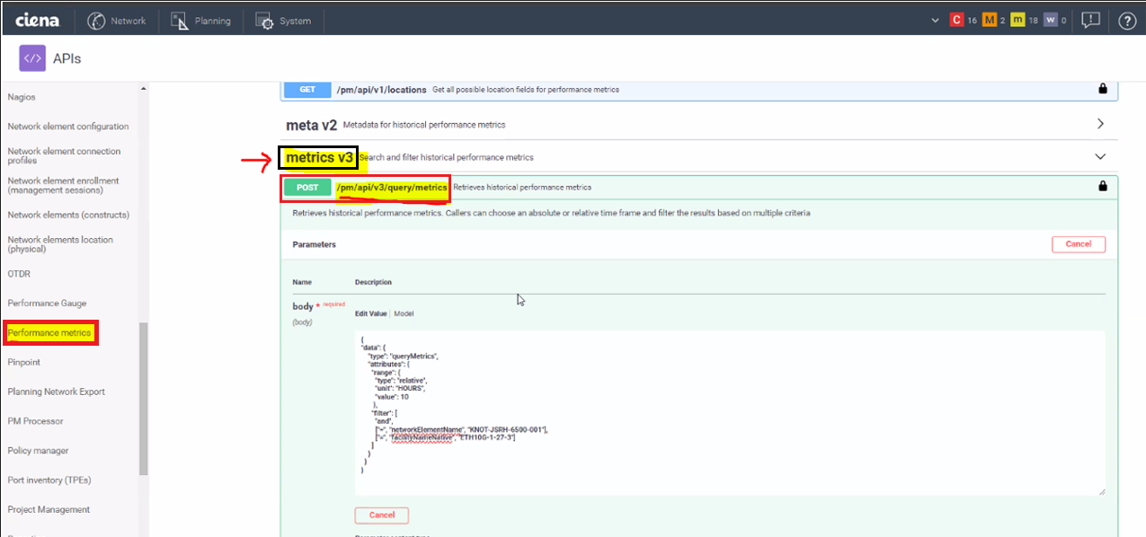 Mcp Api Call To Fetch Performance That Includes Networkelementname